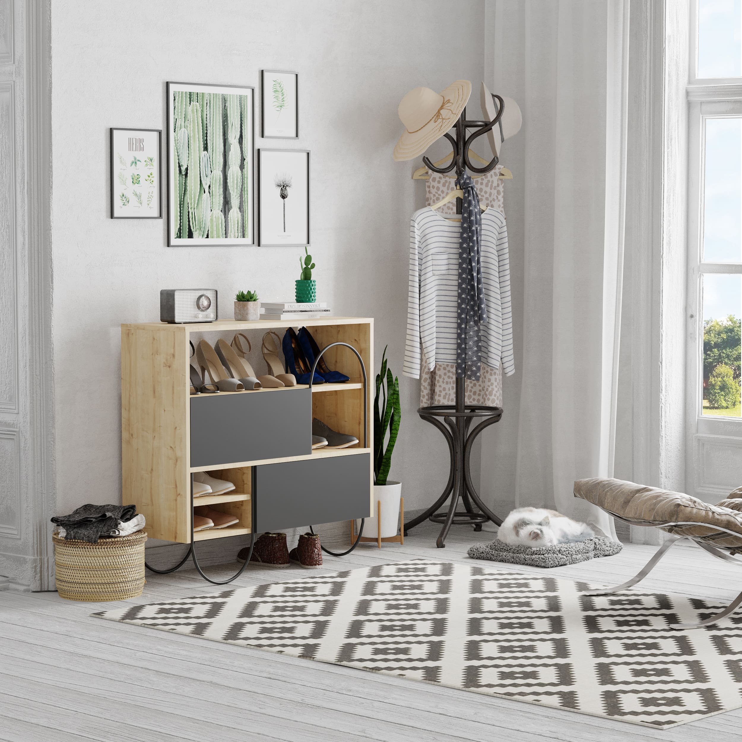 Shoe cabinet grey and oak store
